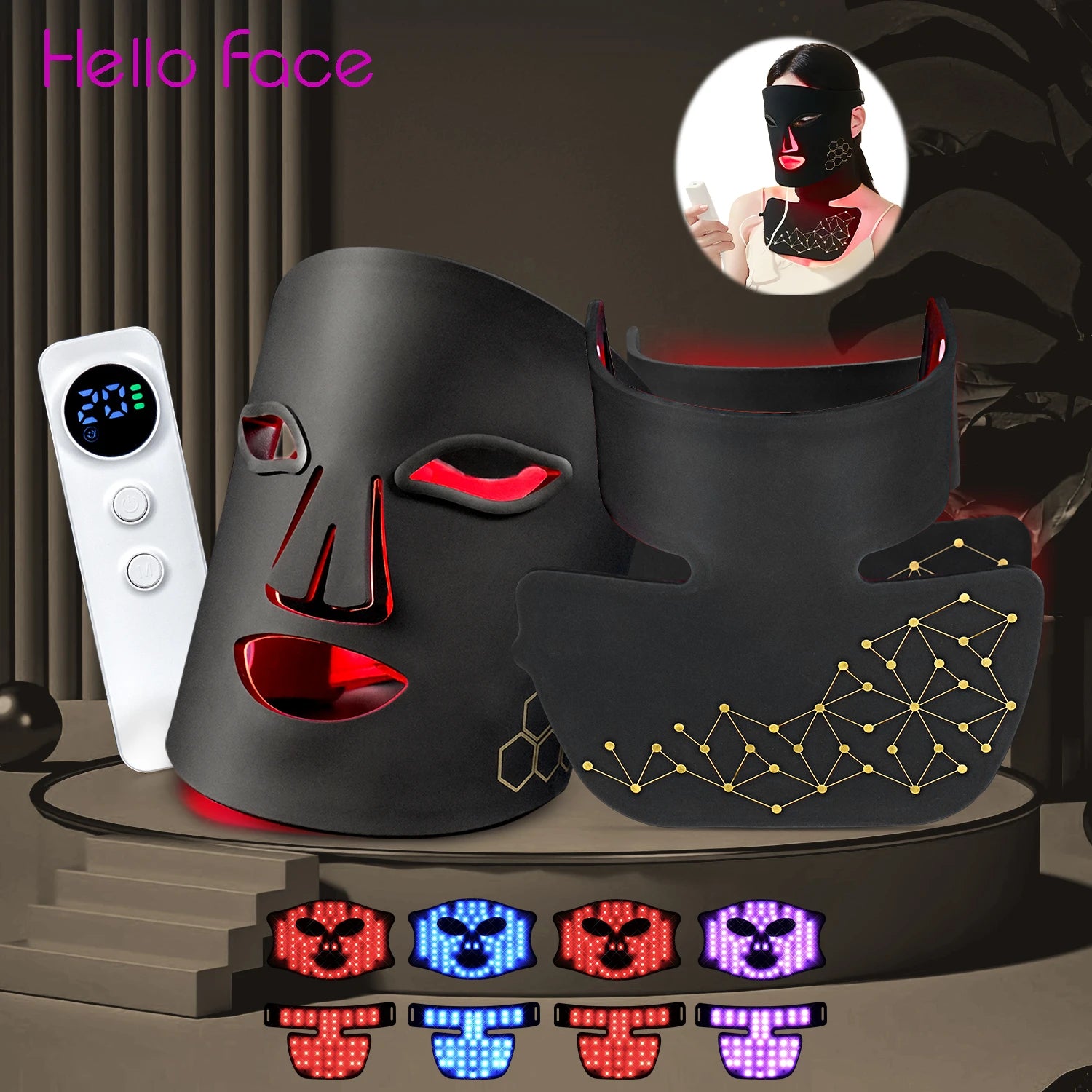 Hello Face LED Face & Neck Therapy Mask – Red, Blue & Infrared Light ...